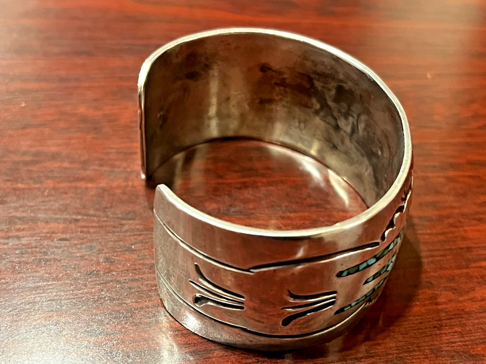 Gibson Gene Navajo Sterling Silver Turquoise & Coral Inlay Cuff ...