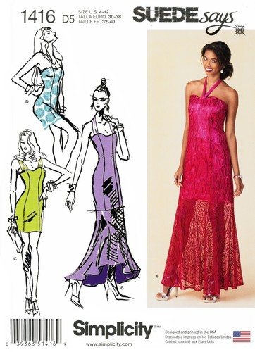 SIMPLICITY SEWING PATTERN 1416 MISSES 4-12 HALTER STRAPLESS FORMAL MAXI ...