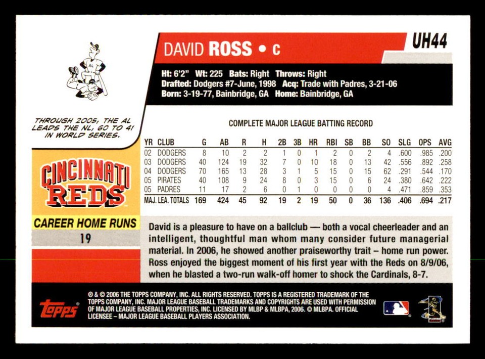 2006 Topps Updates & Highlights #UH44 David Ross Cincinnati Reds | eBay