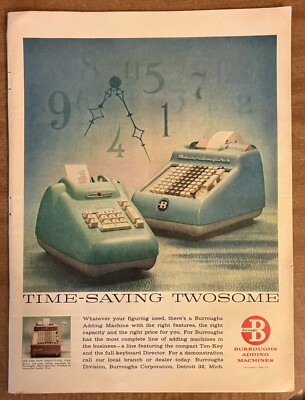 1957 Burroughs Adding Machine Blue Ten-Key & Full Keyboard Director 50s ...