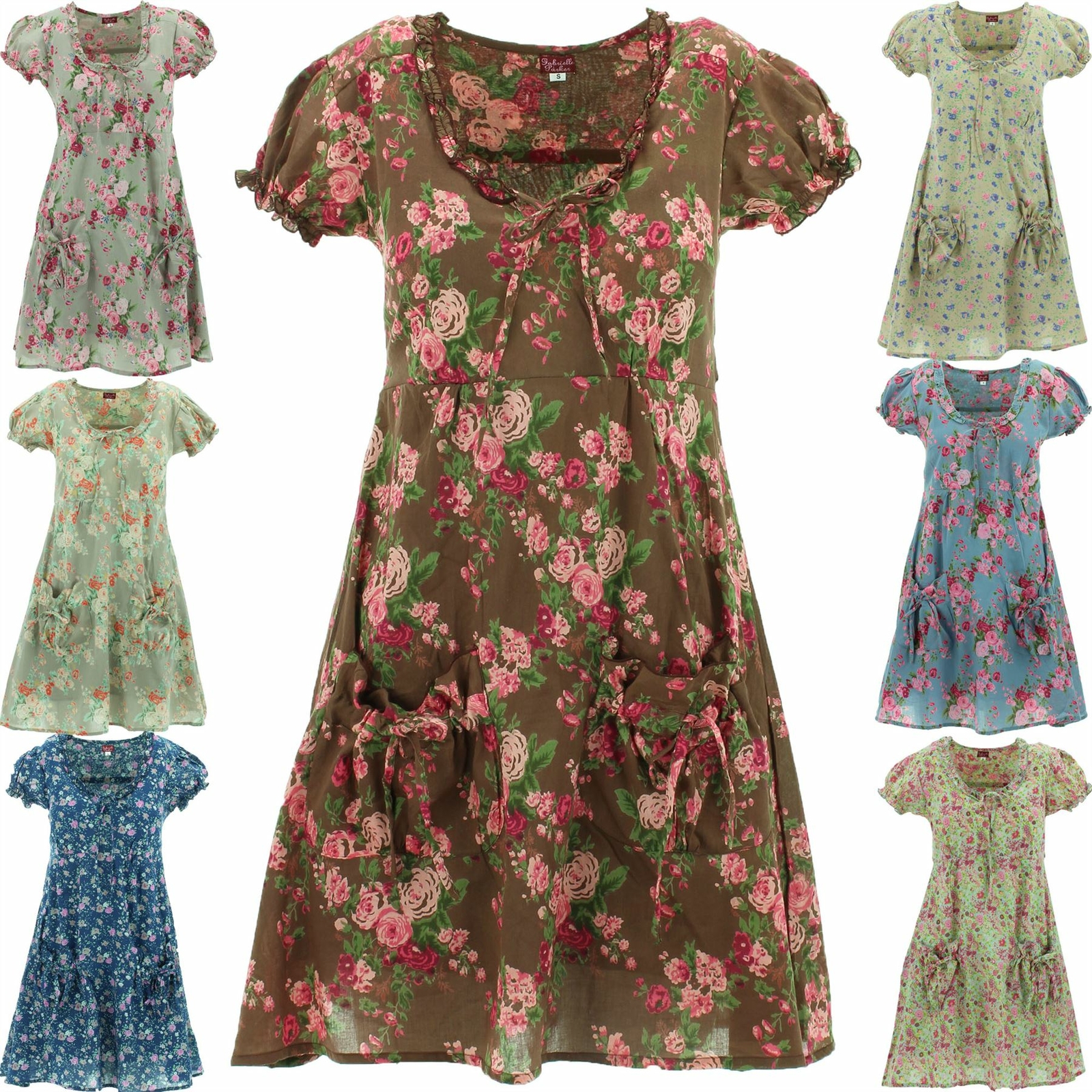 GYPSY A-LINE TUNIC DRESS PUFF SLEEVES TIE WAIST MOLLY POCKET by ...