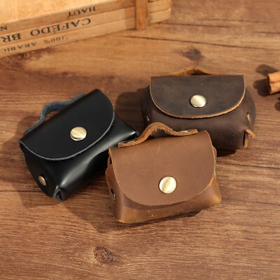Leather Earphone Case Retro Cowhide Small Headphone Bag Coin Pouch for ...