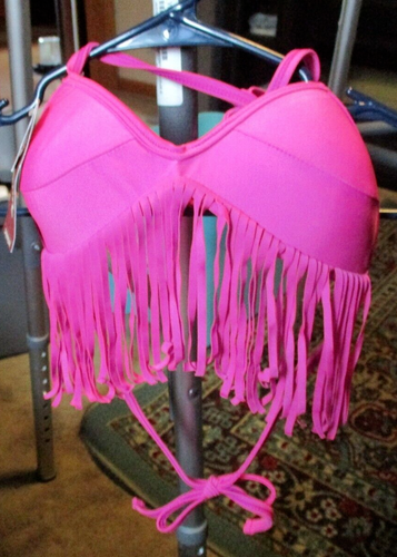 Arizona Fuchsia Fringe Halter Bra Swim Top Size S, New Msrp $32.00 Free ...