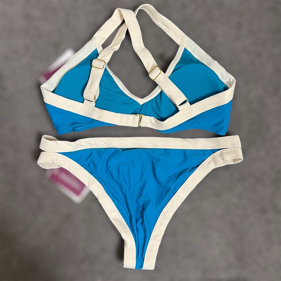 Vigoss 2 Piece Bikini Swimsuit Medium Black Cream Cheeky Beach Vacation ...