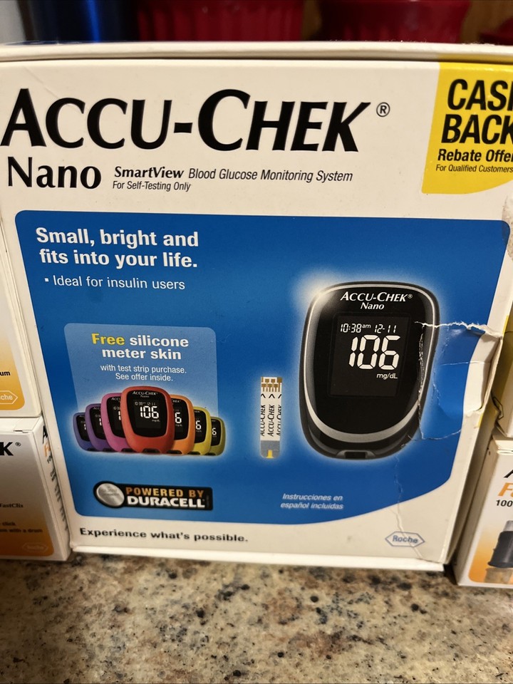 Accu-Chek Nano Glucose Meter System With 4 Boxes FastClix Lancets New ...