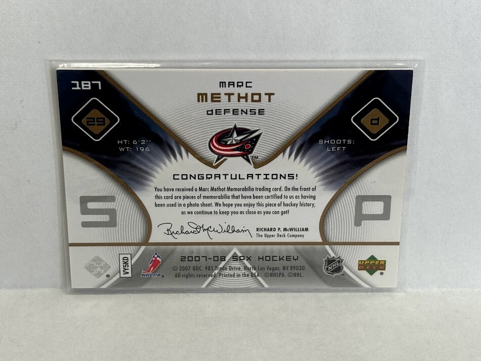 Marc Methot 2007-08 SPx Rookie Jersey Card # 187 0337/1599 Upper Deck ...