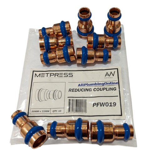 20 x AW Metpress 20-15mm, ¾-½" Water Copper Press Reducer Coupling DN20 ...