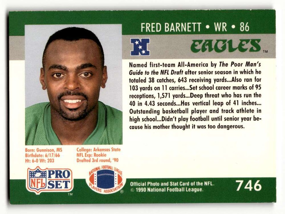 1990 Pro Set #746 Fred Barnett Philadelphia Eagles Football Cards EX ID ...