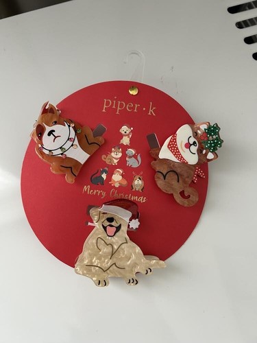 Piper.k hair clips depicting dogs with Xmas theme new packaged | eBay