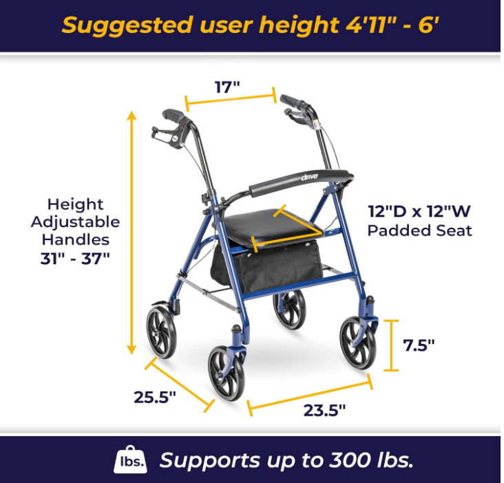 Drive Walker New Adjustable Folding 8" Wheels | eBay