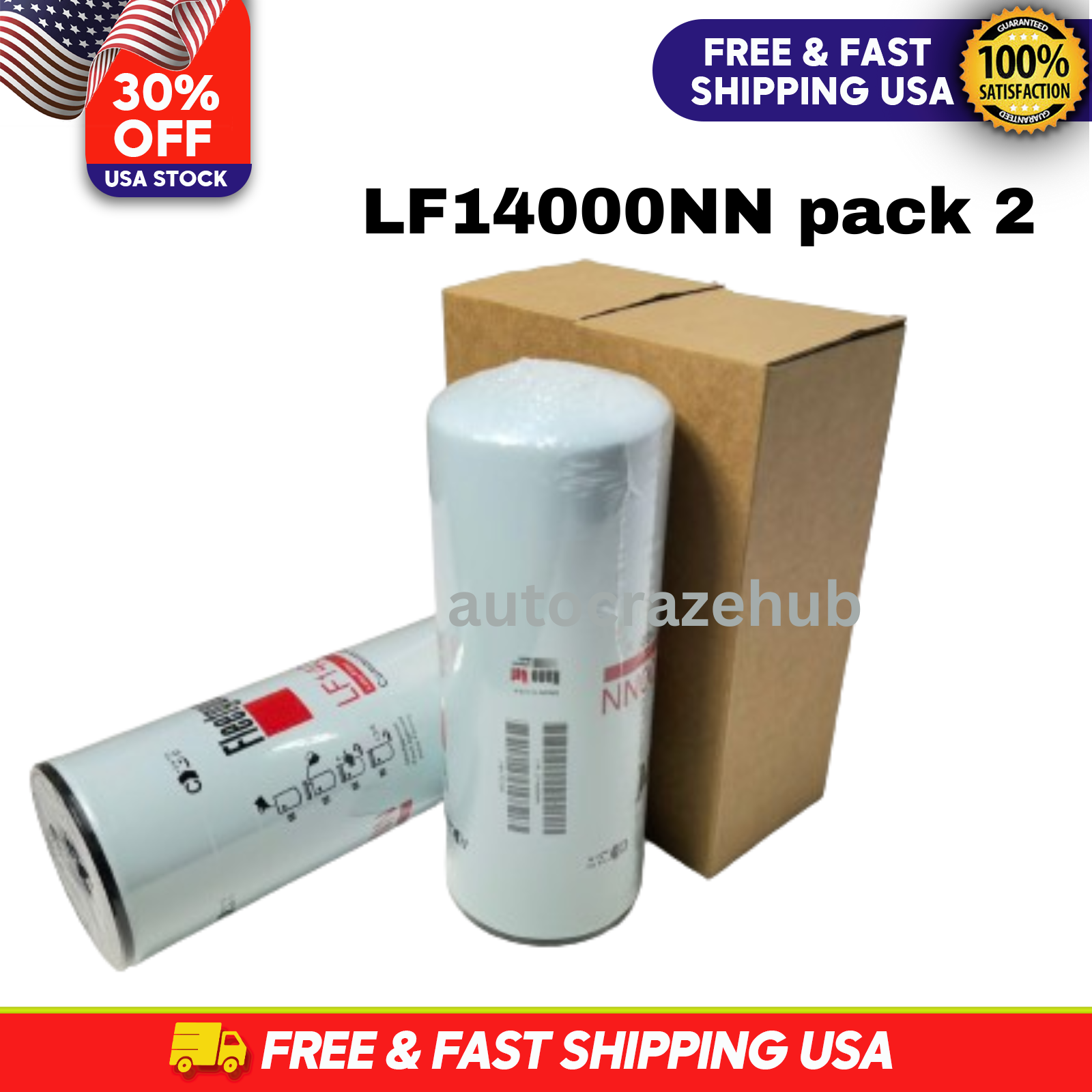 pack of 2 Genuine Fleetguard LF14000NN Oil Filter Cummins ISX 4367100 ...