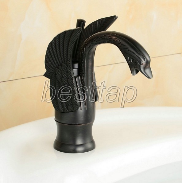 Black Oil Rubbed Brass Animal Swan Style Bathroom Basin Mixer Tap ...