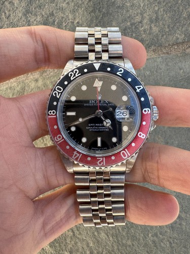 1990 Rolex GMT-Master II COKE 40mm Black Red Stainless JUBILEE 16710 | eBay