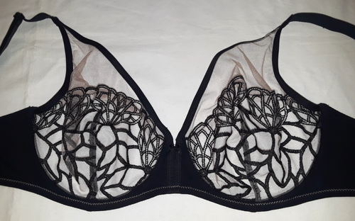 Simone Perele Java 12G319 sheer black unlined plunge underwire bra 34E ...