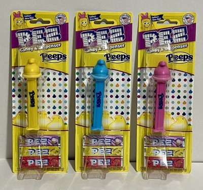 PEZ Set of 3 PEEPS Chicks Easter Candy Blue Yellow Pink Dispensers MOC ...