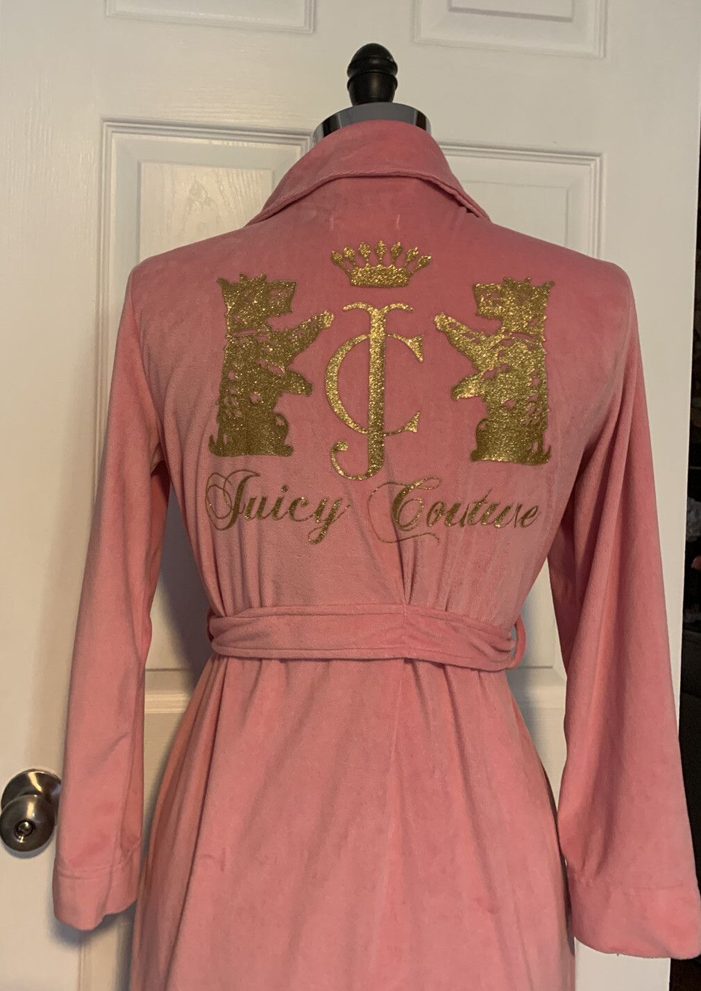Iconic Juicy Couture Y2K Robe Top Pink Velvet Gold Gl… - Gem