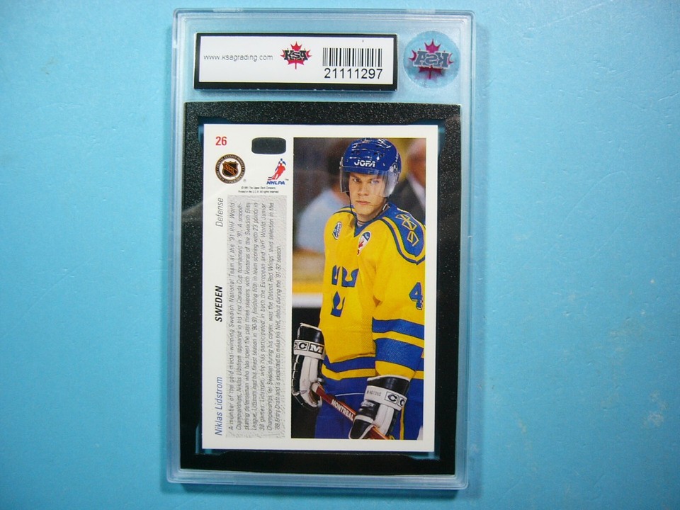 1991/92 UPPER DECK NHL HOCKEY CARD #26 NICKLAS LIDSTROM ROOKIE KSA 9 ...
