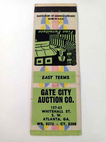 Vintage Matchbook: Gate City Auction Co, Atlanta, GA | eBay