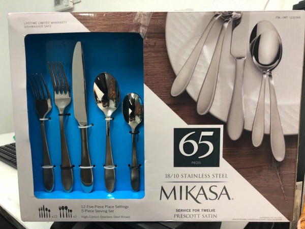 Mikasa Flatware Set 65pc Prescott Satin 18/10 Stainless Steel Service ...