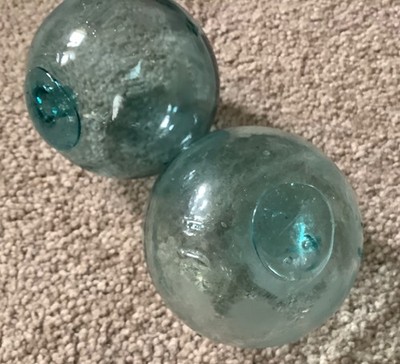 2 vintage Aqua Blue Glass Fishing Net Float Ball Globe | eBay