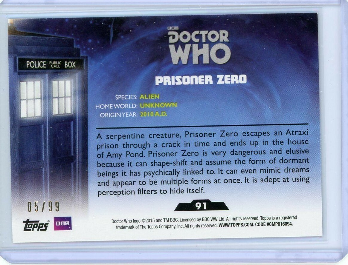 2015 Topps Doctor Who Purple Parallel 05/99 Prisoner Zero #91 | eBay