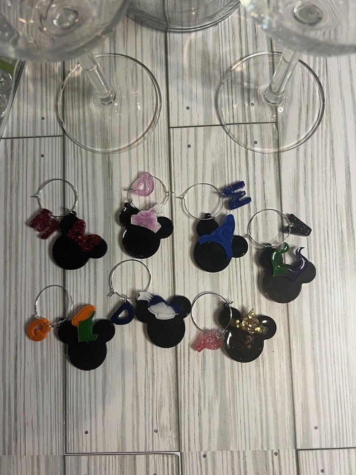 Homemade Wine Glass Charms Drink Tags Set Disney Themed 7 Set | eBay