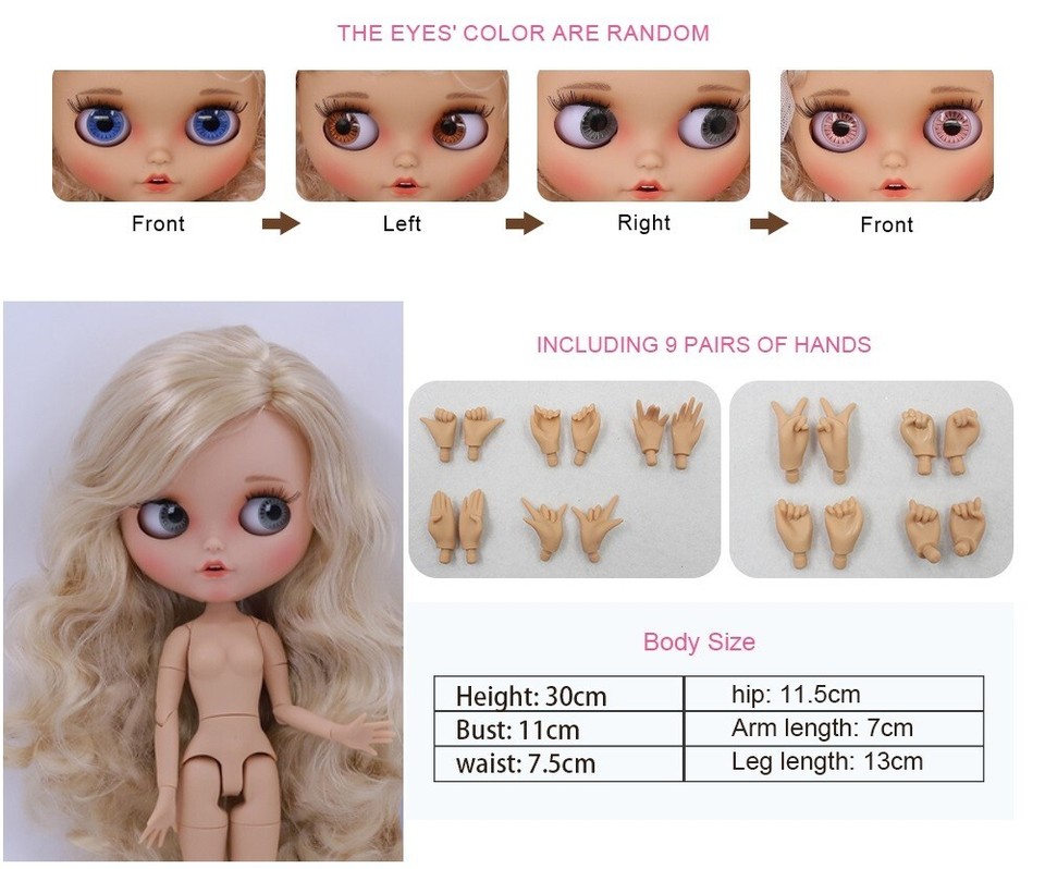 Neo Blythe Doll 12" Pouting Mouth Matte Face Blond Hair BJD Toy Custom ...