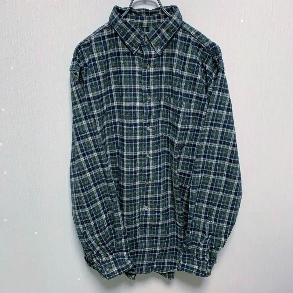 L.L.Bean Check Long Sleeve Shirt Green 100% Cotton XL Used | eBay