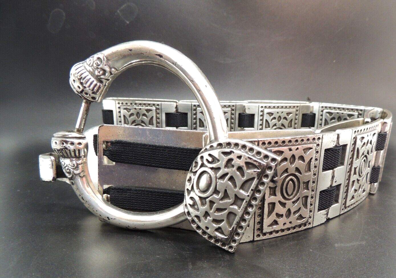 Vintage 70s Waist Belt Etched Silver Tone Elastic Chunky Heavy Detailed ...