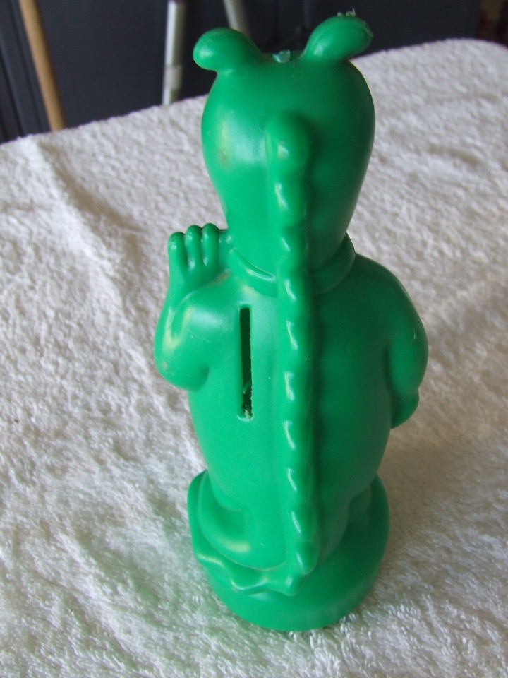 moneybox ST George bank green dragon plastic with stopper retro vintage ...