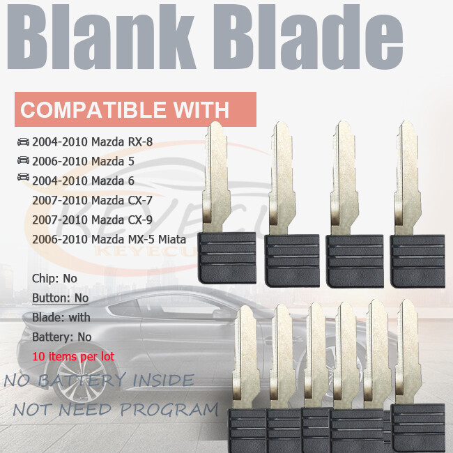 10 for Mazda CX-7 CX-9 RX-8 MX5 Miata Uncut Insert Emergency Blank Key ...