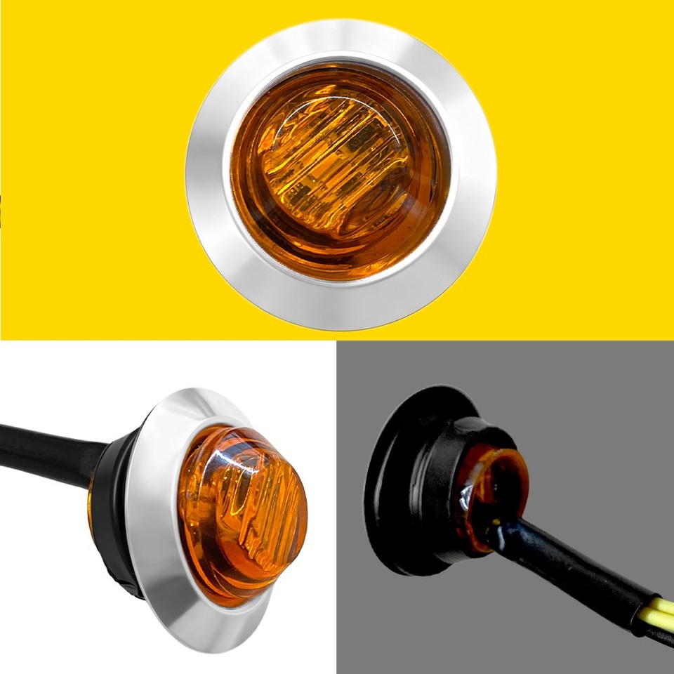 3/4" 12V Side Marker Lights LED Round Bullet Amber Signals Warning ...