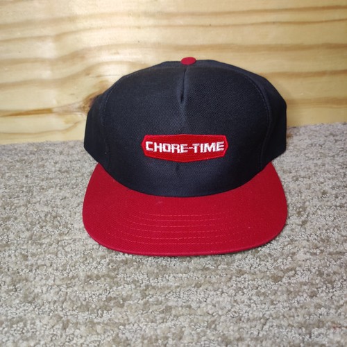 Vintage Chore Time Snapback Hat Cap Trucker Logo Farm Red Black MADE IN ...