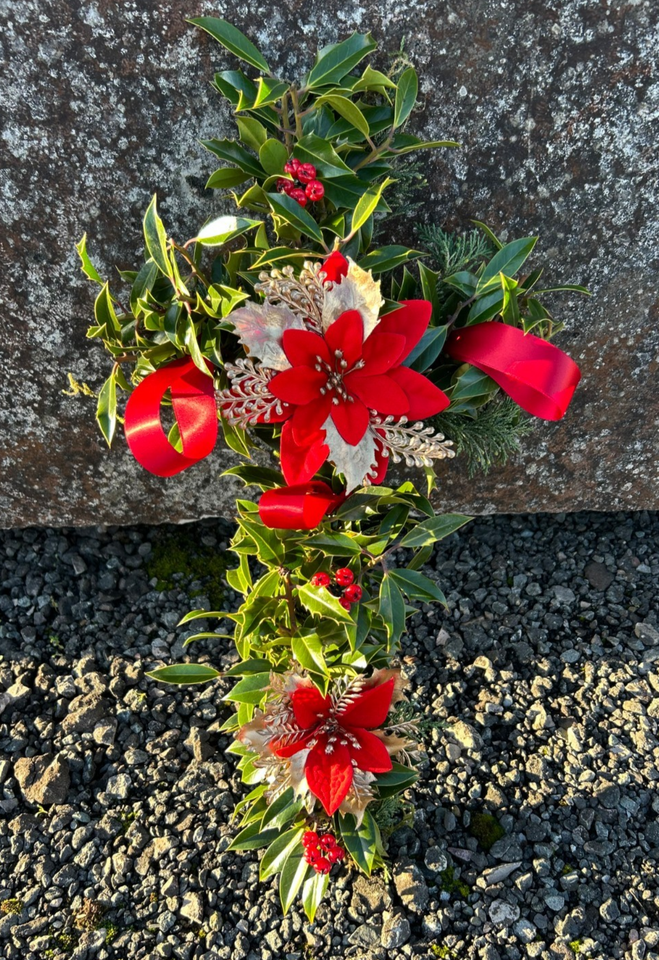 Fresh Christmas Holly Cross 18" Grave Door Decoration Xmas Red Green ...