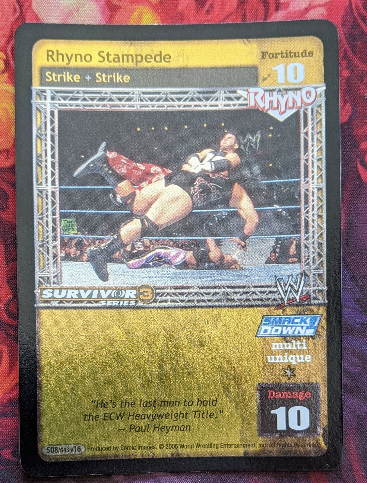 WWE Raw Deal Rhyno Stampede Rhyno Strike Maneuver Card | eBay