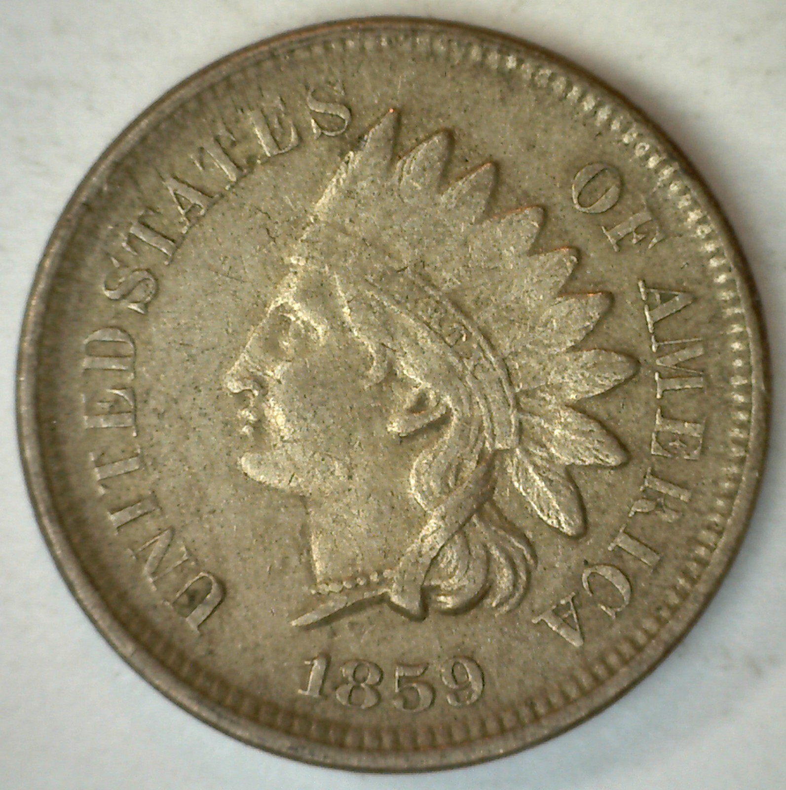 1859 Indian Head Copper Nickel One Cent 1c US Very Fine Coin Penny VF ...