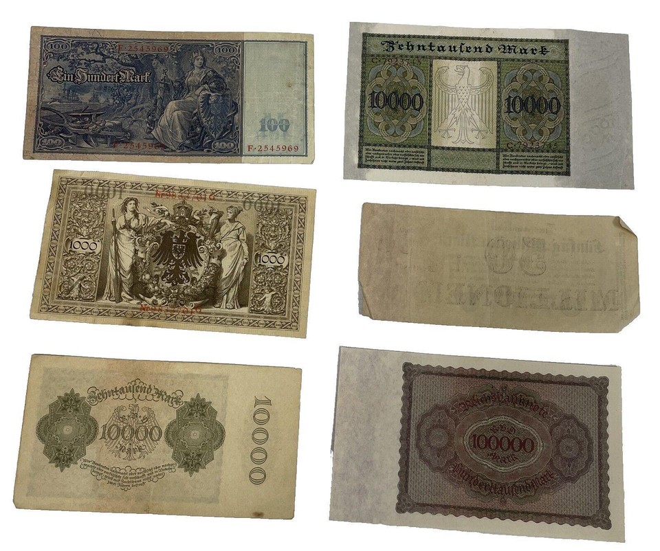 Lot of 6 Assorted Denomination Pre-WW2 German Mark Inflation Currency ...