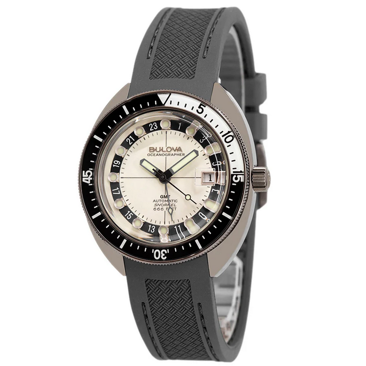 Bulova Oceanographer Automatic GMT Gray White Dial 98B407 Sapphire Men ...