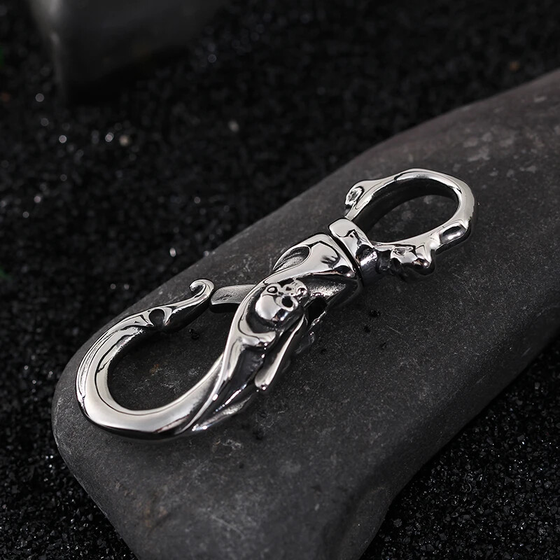 Skull Swivel Lobster Stainless Steel Keyring Keychain Secure Wallet Key ...
