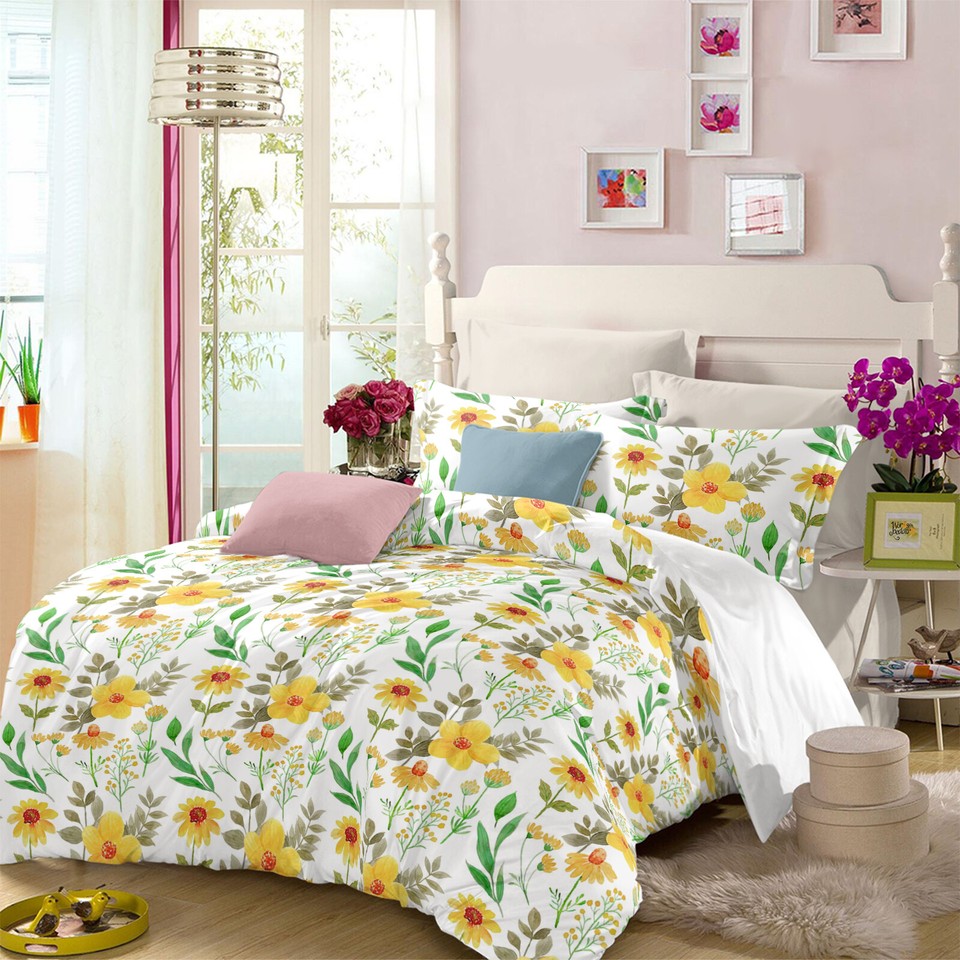 Yellow Daisy Duvet Cover Bedding Set With Pillow Cases Single Double ...