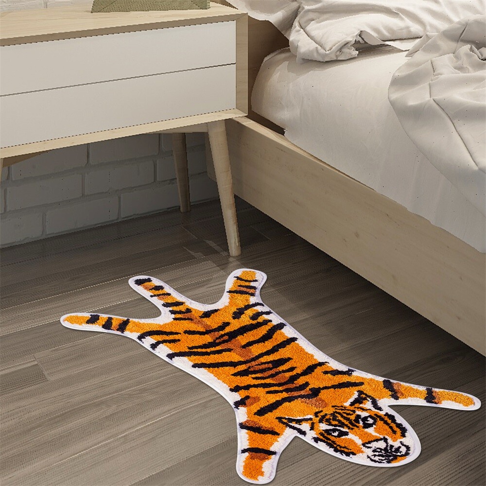 Tiger Print Area Rug Faux Skin Rug Hide Cute Non-slip Carpet Floor Mat ...