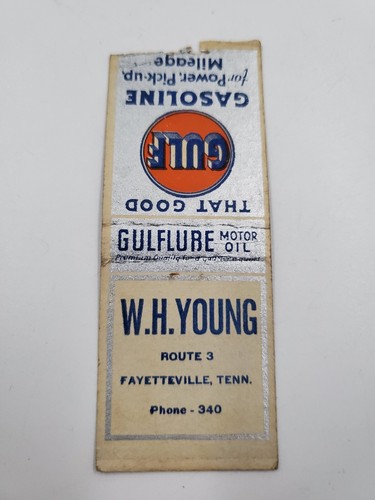 W H Young Gulf Service Station Fayetteville Tessessee Matchbook Cover ...