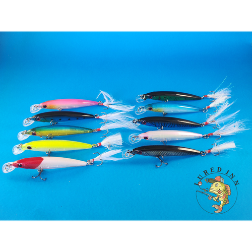 10Pk Minnow Feather Fishing Lure 9cm 8g 2Hooks#6 Ball Inside Wobbler ...