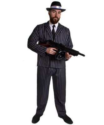 MENS GANGSTER COSTUME HAT SPIV MOUSTACHE AND TOMMY GUN 1920'S FANCY ...