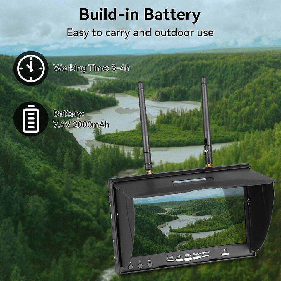 FPV Monitor with DVR 5.8G 40CH 7 In Screen Dual Diversity Receiver for ...