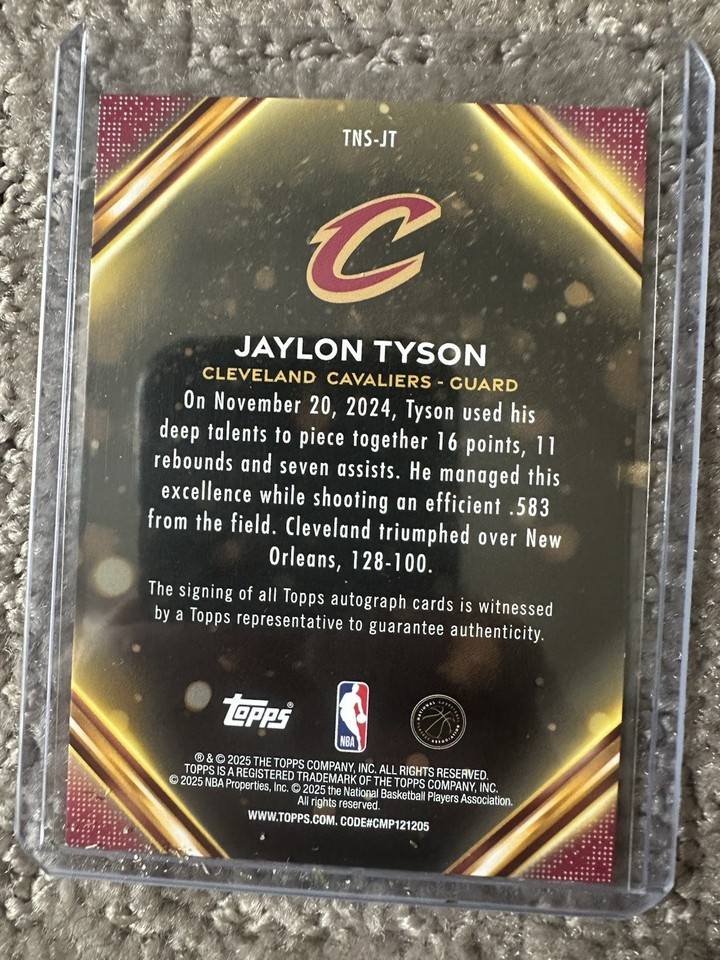2025-26 Topps Jaylon Tyson Notch Signatures Holofoil Auto Cleveland ...
