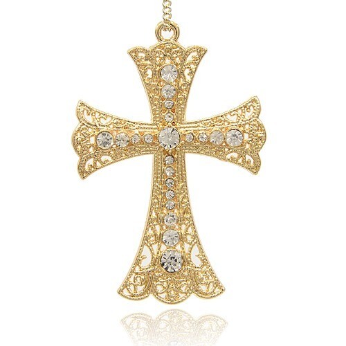 2Pcs Golden Plated Crystal Alloy Cross Big Pendants with Rhinestone ...