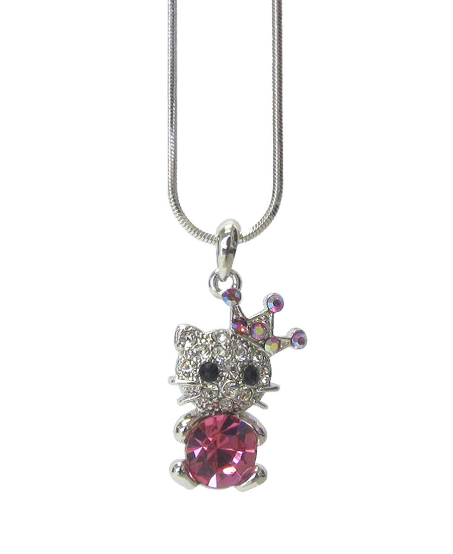 Clear and Pink Crystal Cat Pendant Necklace for Women | eBay