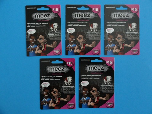 MEEZ ONLINE GAME DOWNLOAD CARDS (5) NEW -NO CASH VALUE -COLLECTIBLE ...