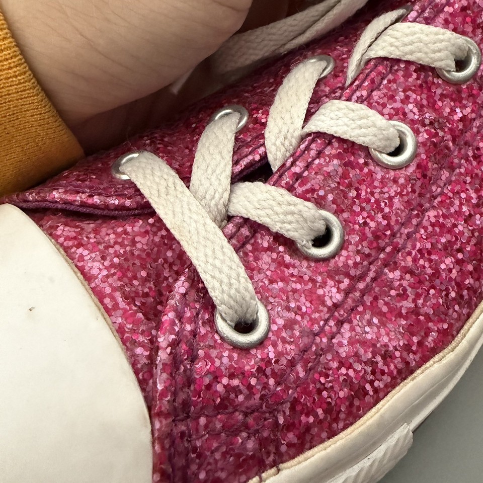 Converse All Star Low Top Girls Size 3 Pink Sparkle All Over Glitter ...